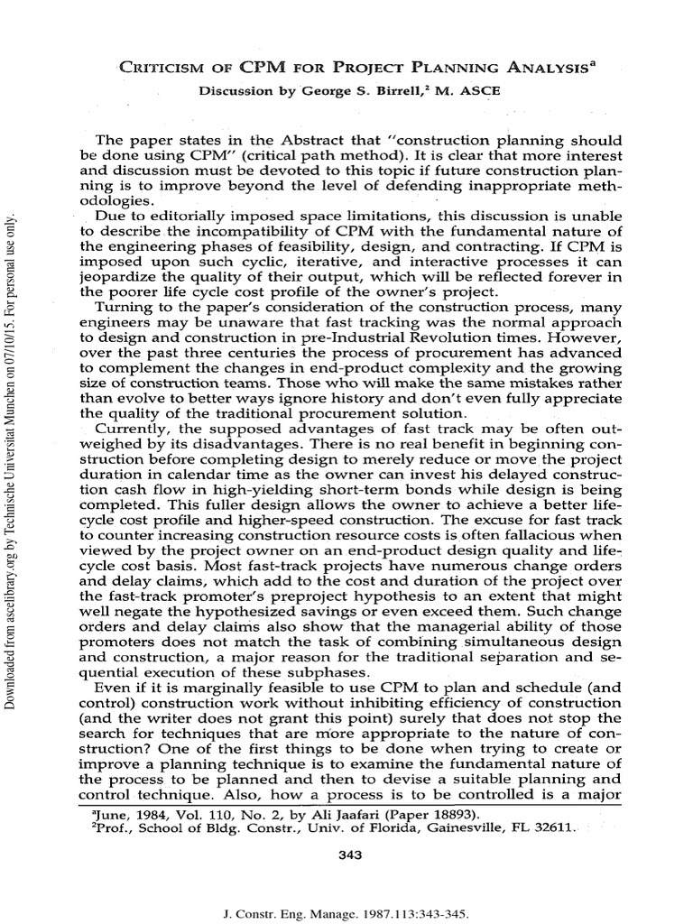 Critique of CPM in Construction Planning | PDF