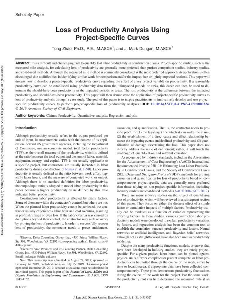 Loss of Productivity Analysis Using Project-Specific Curves | PDF | Regression Analysis