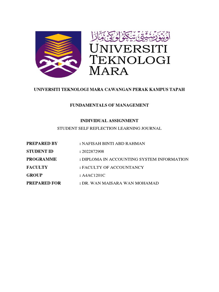 MGT162 Self-Reflection Journal Nafisah Binti Abd. Rahman | PDF ...