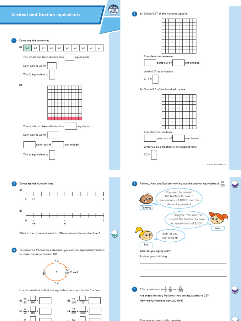Decimal and Fraction Equivalents: A) Shade 0.17 of The Hundred Square | PDF | Lexicology ...