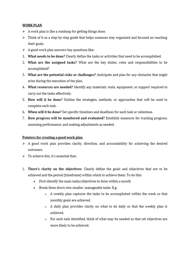 Guideline - Work Plan and Weekly Report | Download Free PDF | Goal | Risk