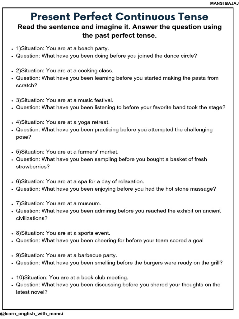 Answer to Questions- Present Perfect Continuous | PDF