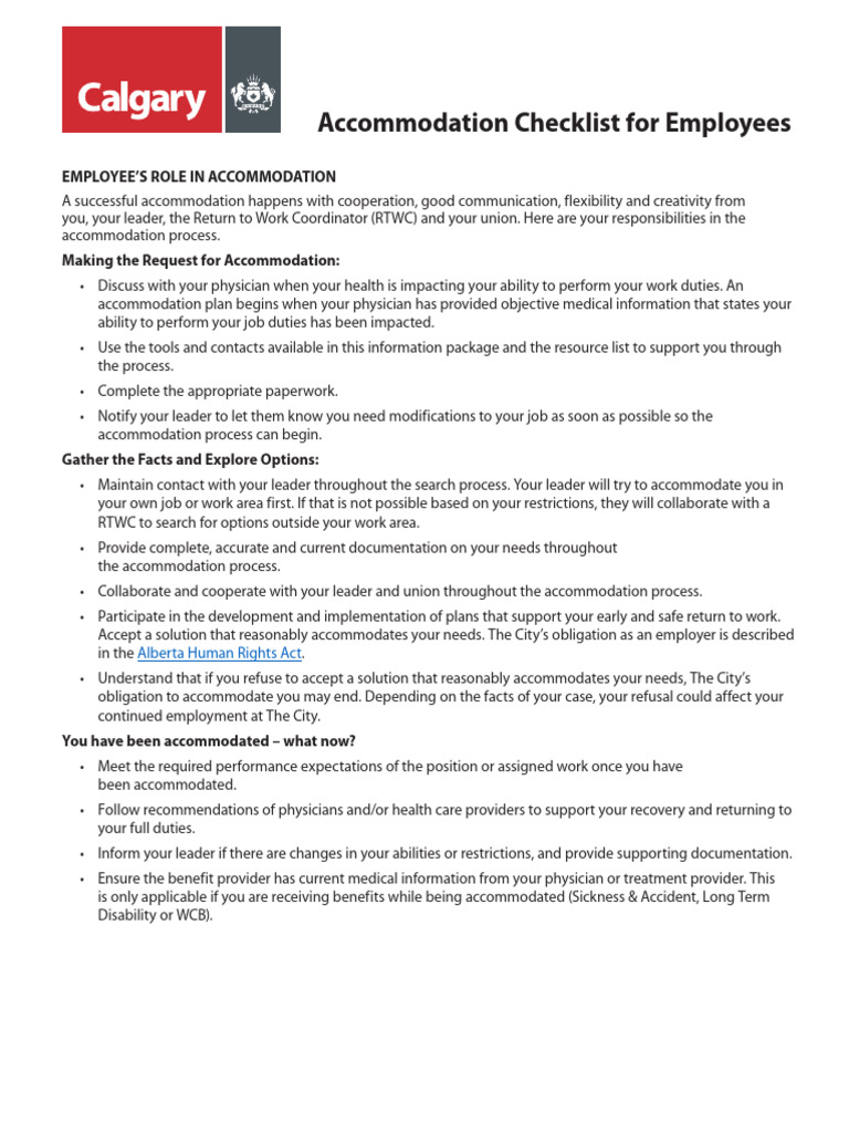 accommodation-checklist-for-employees | Download Free PDF | Employment ...