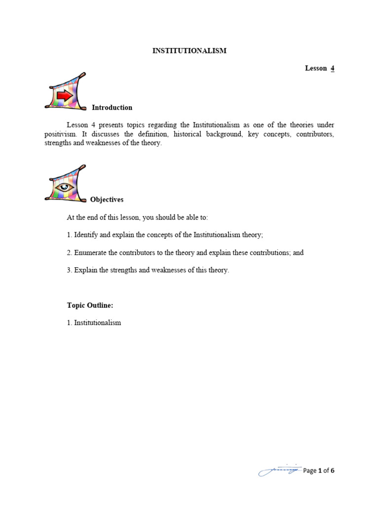 Lesson 4 DISS Institutionalism | PDF | Institution | Institutional ...