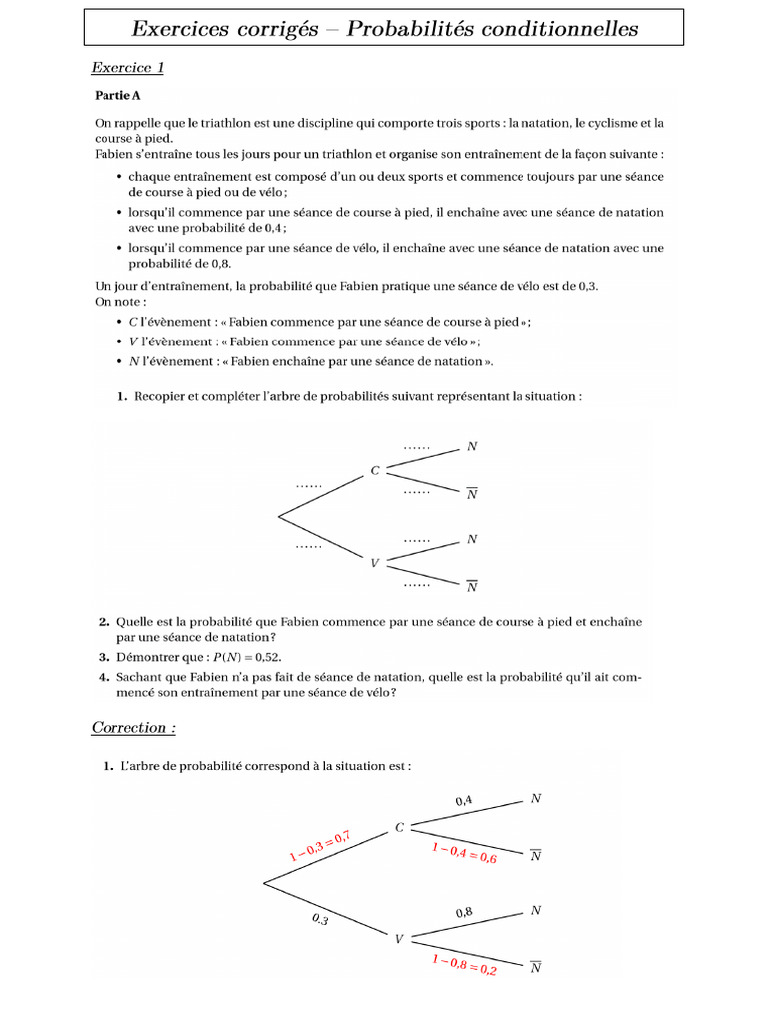 Probabilites Conditionnelles Exercices Corriges Annales | PDF