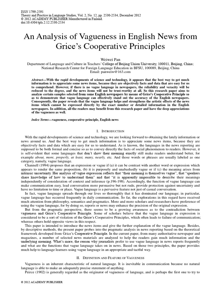 Vagueness in English News From Grice View | PDF | Human Communication ...