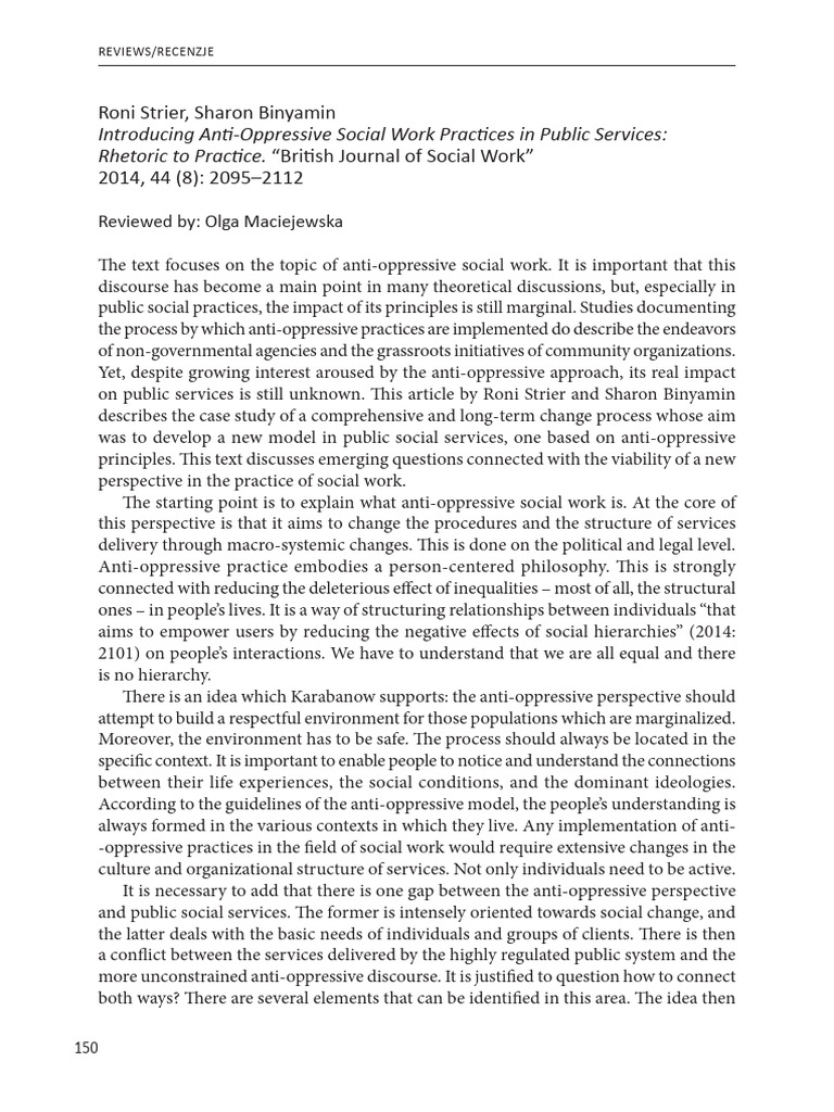 Maciejewska Introducing Anti-Oppressive Social Work Practices in Public ...