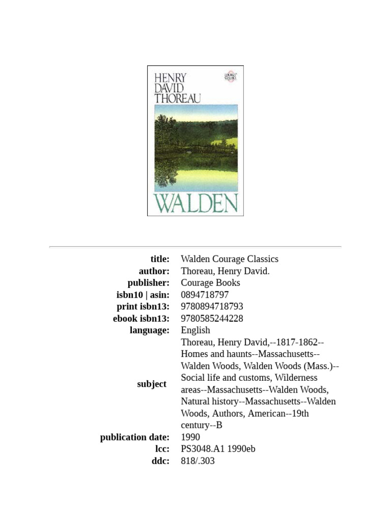 Walden - Henry David | PDF | Walden | Clothing