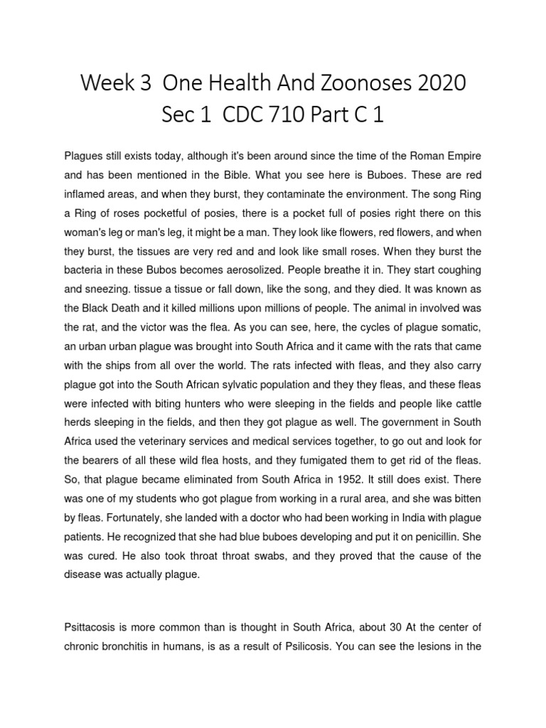 Week 3 One Health and Zoonoses 2020 Sec 1 CDC 710 Part C 1 | PDF ...