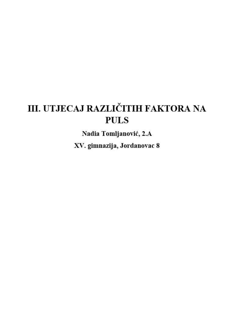 Utjecaj Različitih Faktora Na Puls | PDF