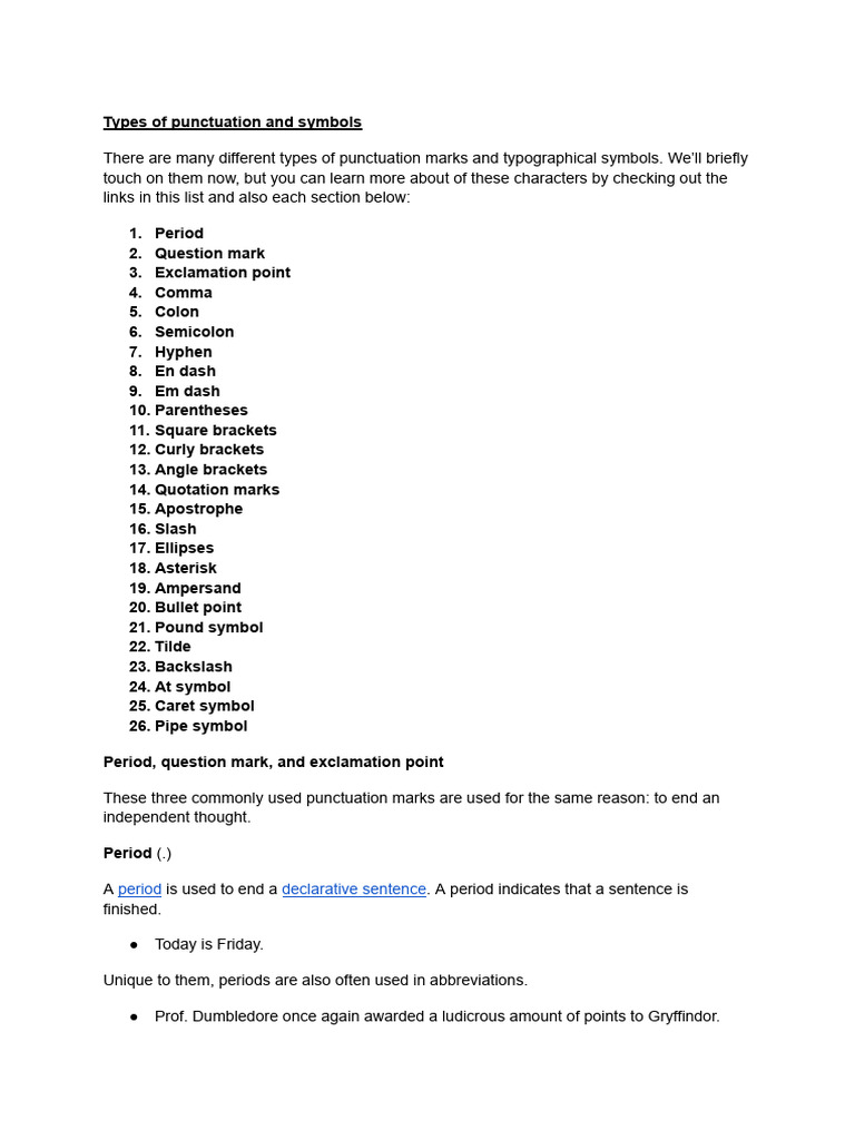 Types of Punctuation and Symbols | PDF | Bracket | Punctuation