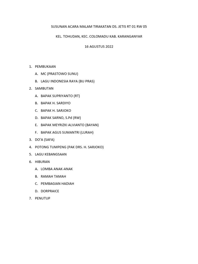 Susunan Acara Malam Tirakatan Ds | PDF Susunan Acara Malam Tirakatan Ds | PDF
