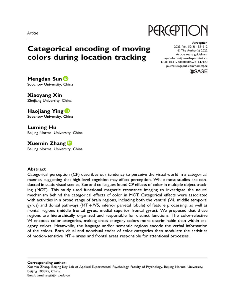 Categorical Encoding of Moving | PDF | Visual Cortex | Color