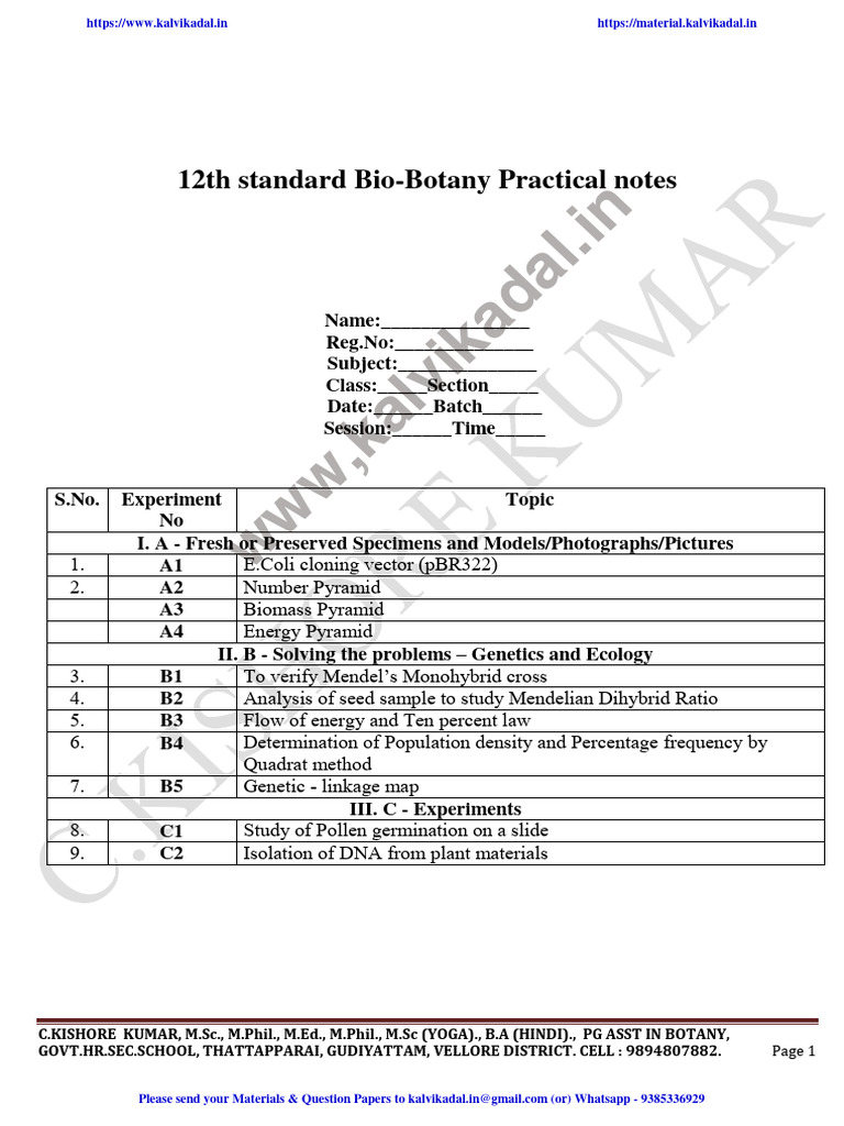 12th Bio-Botany Practical Guide | PDF | Genetic Linkage | Life Sciences
