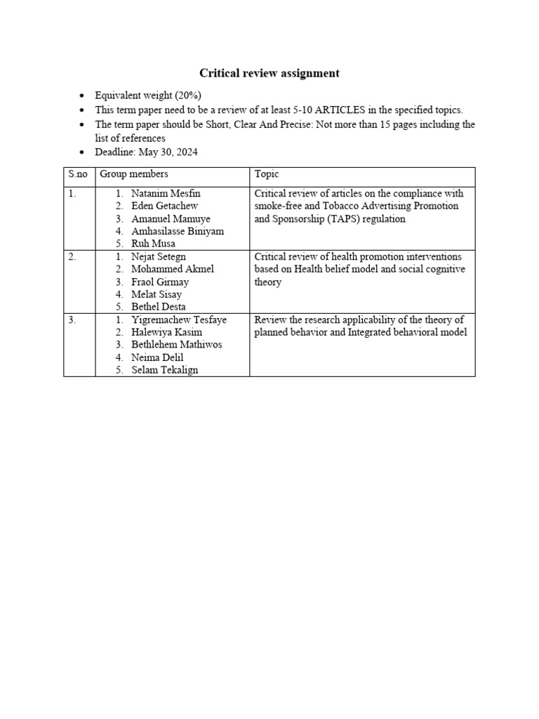 Critical Review Assignment | PDF