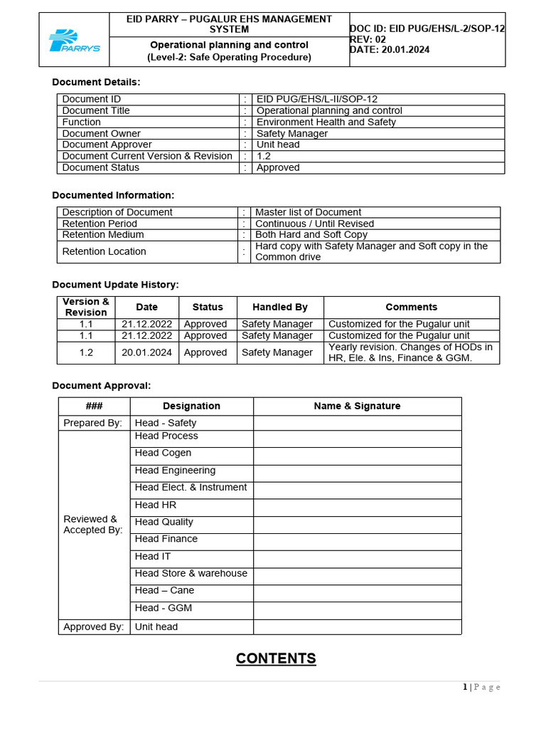SOP 12: Operational Control Procedures | PDF | Personal Protective ...