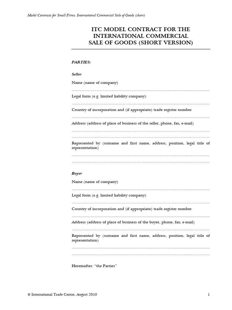 ITC Model Contracts | PDF | Letter Of Credit | Prices