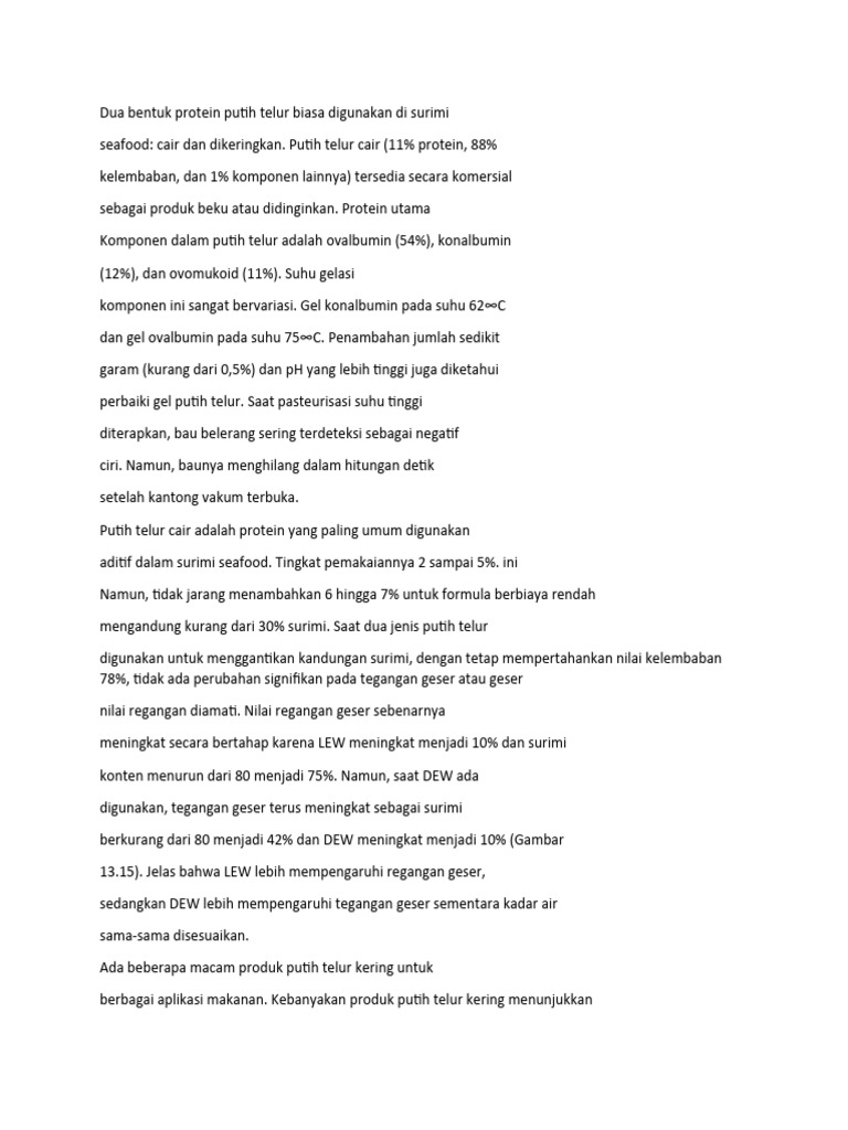 Dua Bentuk Protein Putih Telur Biasa Digunakan Di Surimi | PDF
