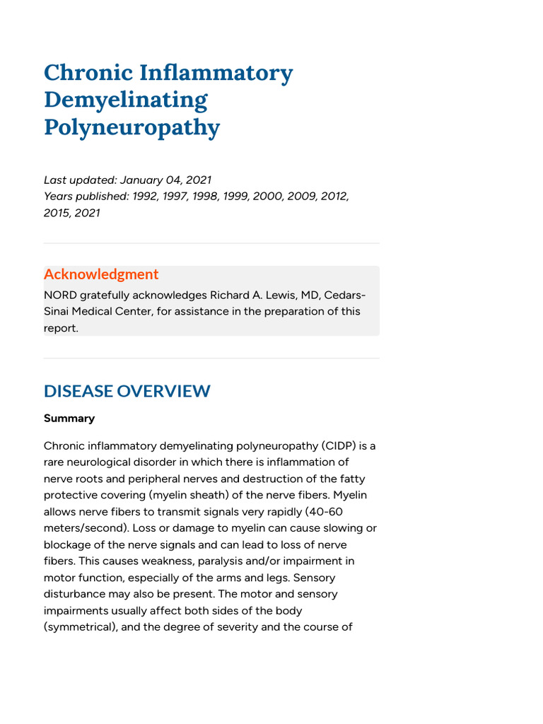 Chronic Inflammatory Demyelinating Polyneuropathy - CIDP | PDF | Multiple Sclerosis | Epidemiology