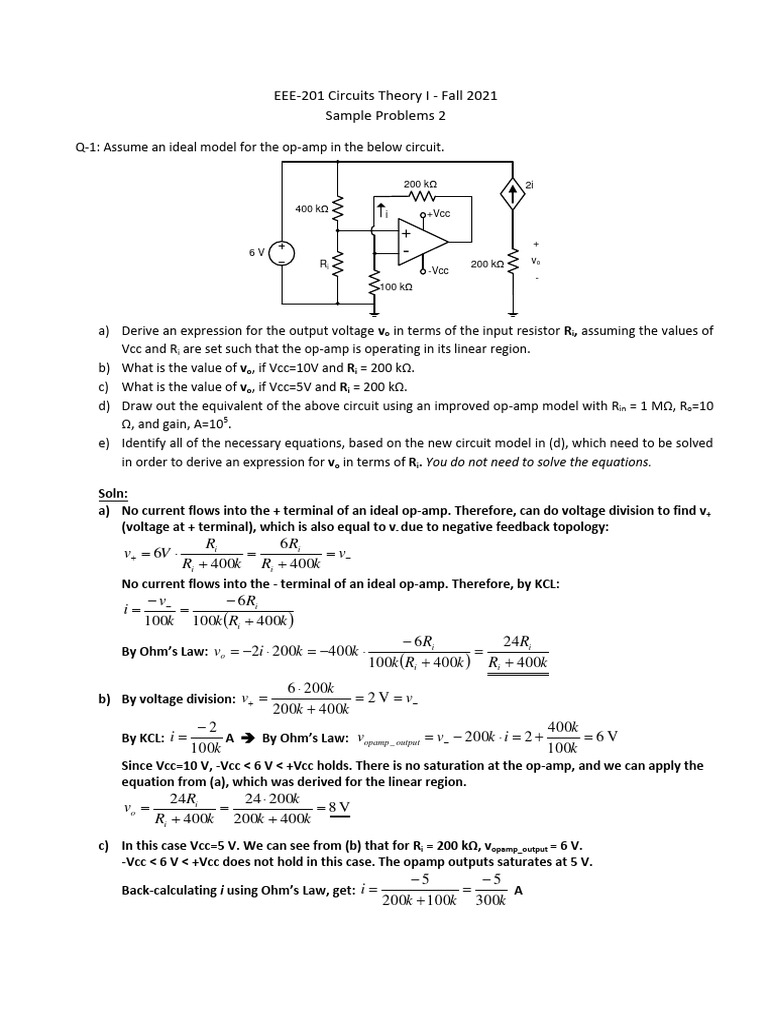 EEE-201 Circuits Theory I - Fall 2021 Sample Problems 2: V K R R K R R V V | Download Free PDF ...