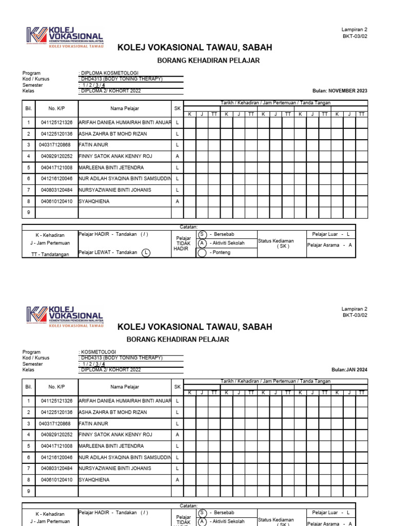 Borang Kehadiran | PDF