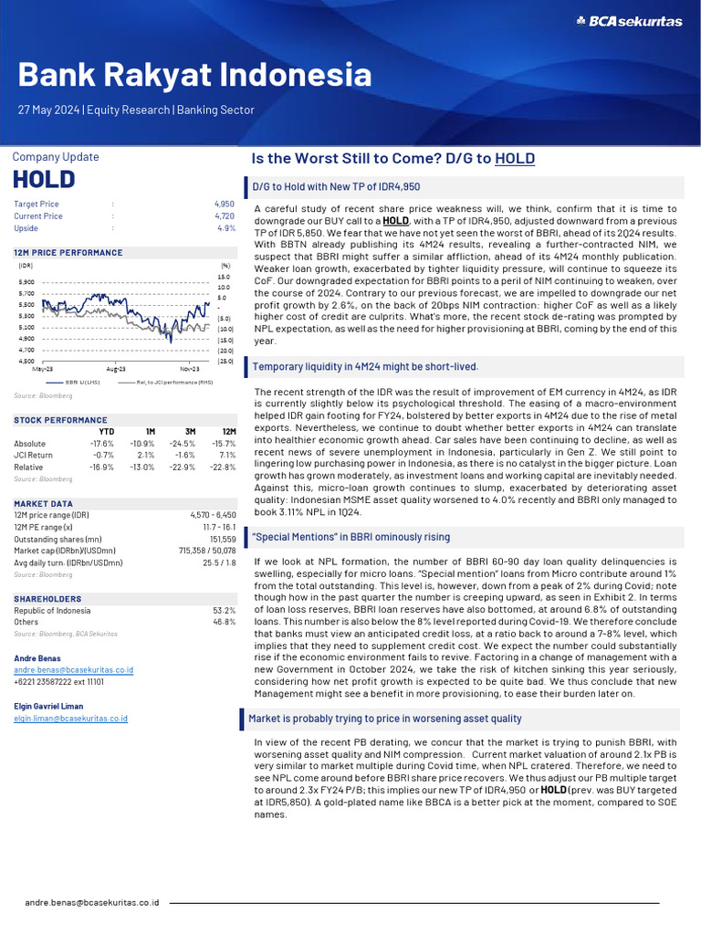 BBRI Equity Research: Downgrade to HOLD | PDF | Securities (Finance ...