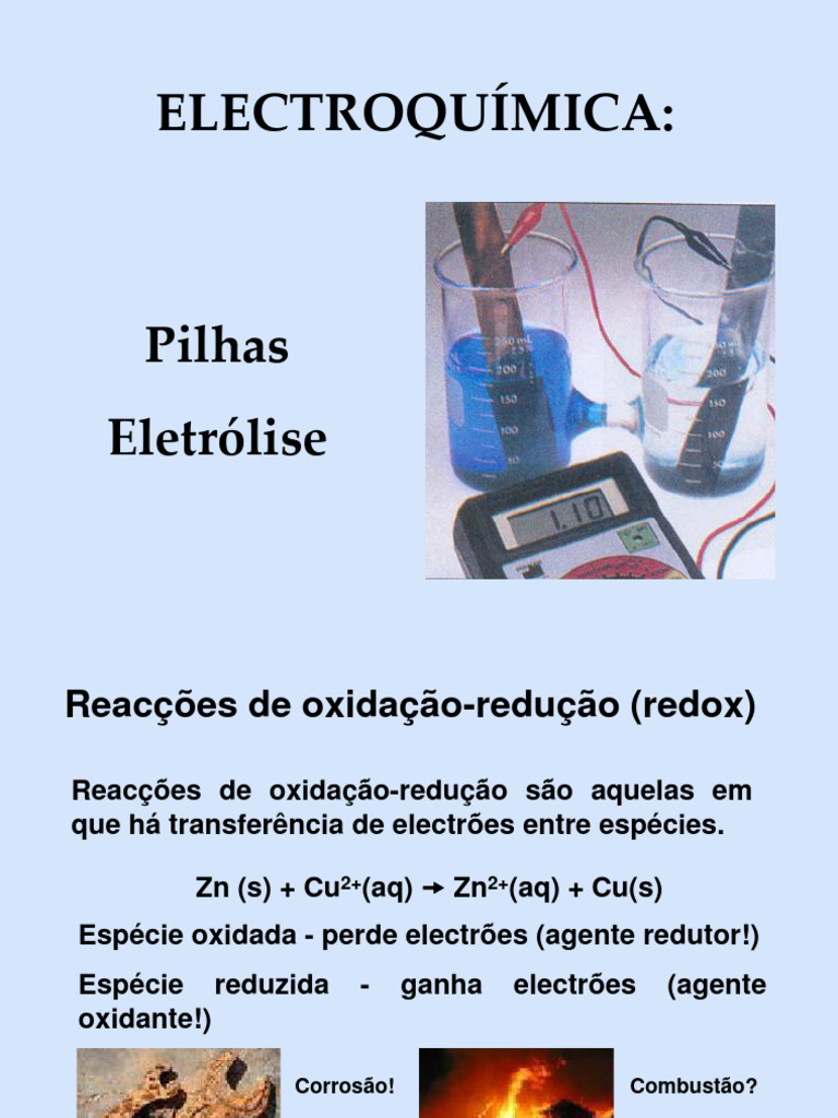 Tema IX e X - Electroquimica e Electrolise | PDF | Eletrodo | Redox
