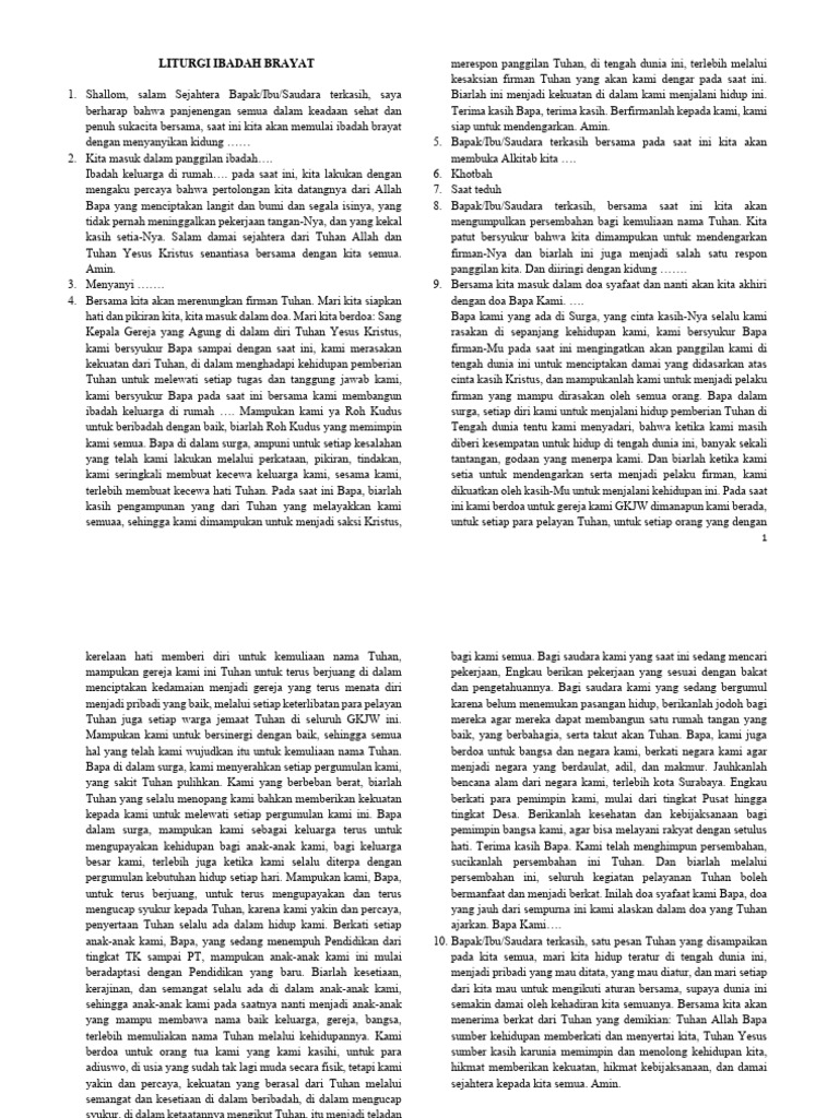 Liturgi Ibadah Brayat | PDF