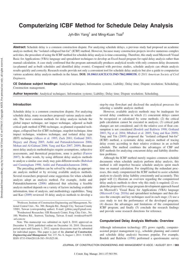 Computerizing ICBF Method for Schedule Delay Analysis | Download Free PDF | Microsoft Excel ...