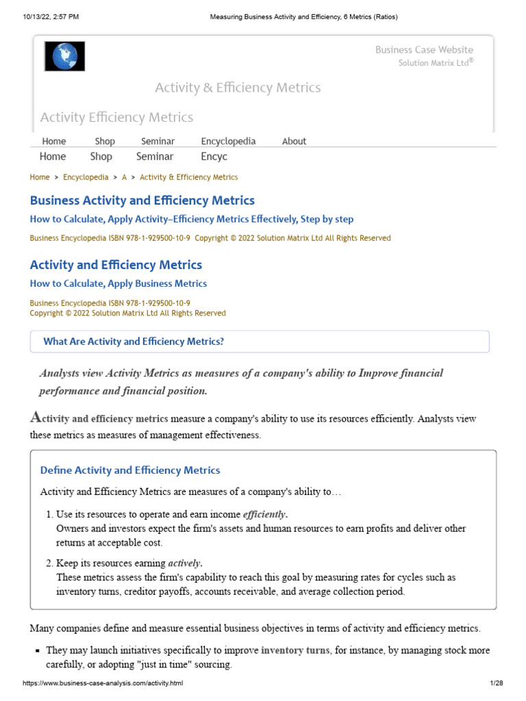 Measuring Business Activity and Efficiency, 6 Metrics (Ratios ...
