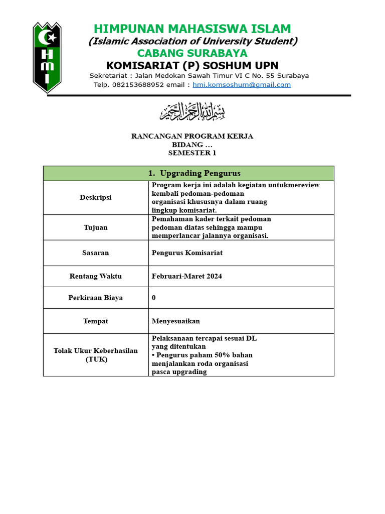 Draft Program Kerja Semester 1 Bidang Umum | PDF | Karier & Perkembangan