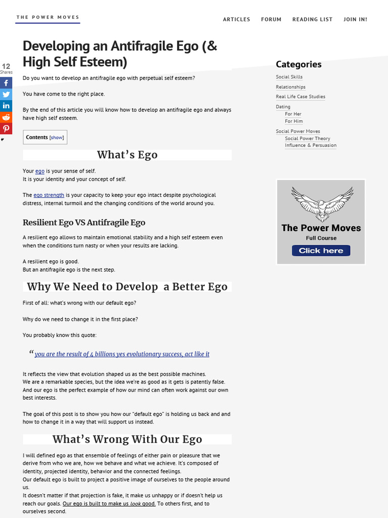 Developing An Antifragile Ego ( - High Self Esteem) - The Power Moves | PDF | Identity (Social ...