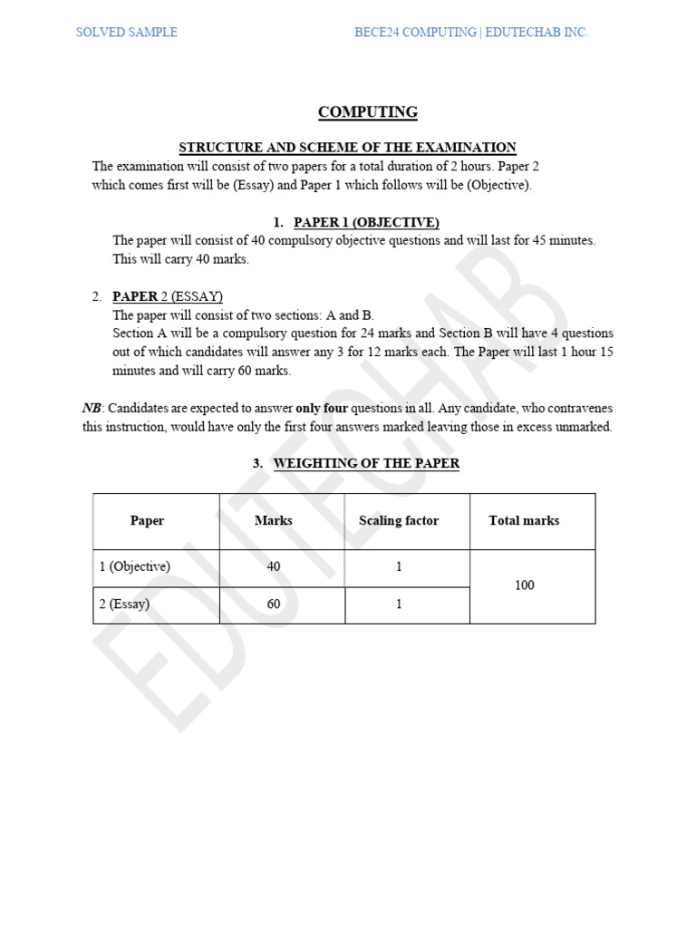 Solved Computing 2024 Bece Structure Pdf Computer Science Computing 4740