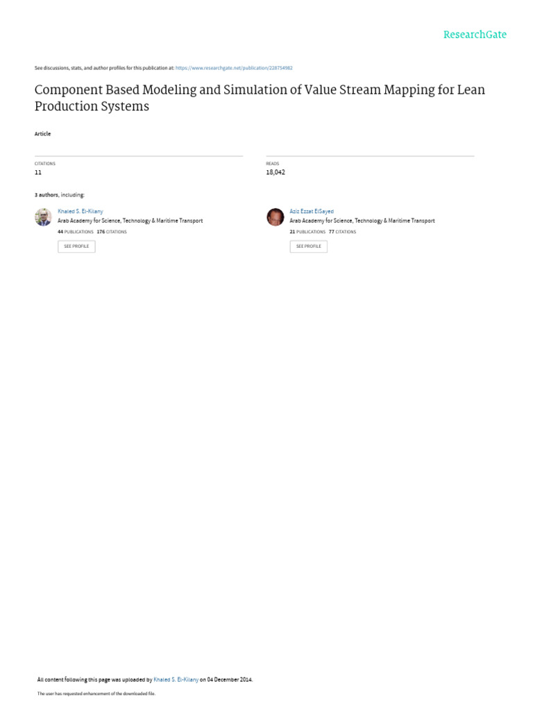 Component Based Modeling And Simulation Of Value S Pdf Lean Manufacturing Simulation