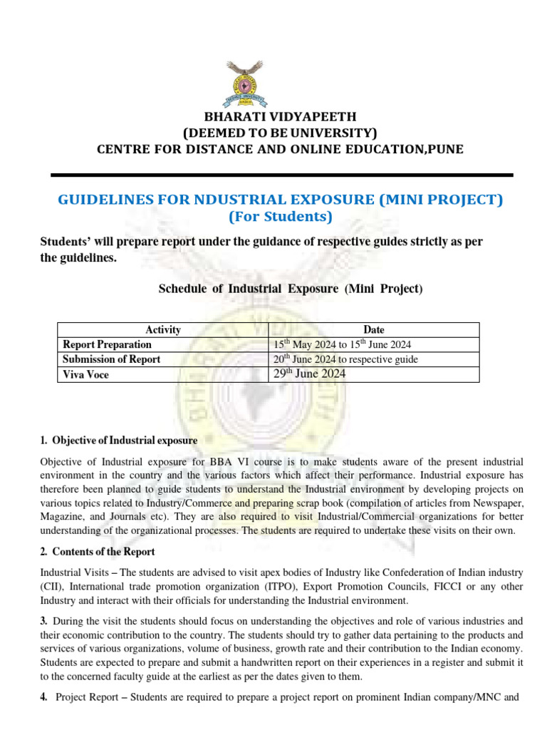 BBA Students Industrial Exposure Guidelines for BBA VI SEM_Summer 2024 ...