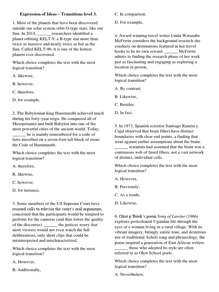 Transitions Level 3 Practice | PDF | Aurora