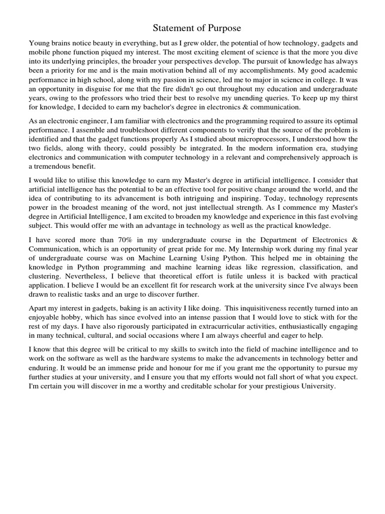 Statement of Purpose | PDF | Knowledge | Artificial Intelligence