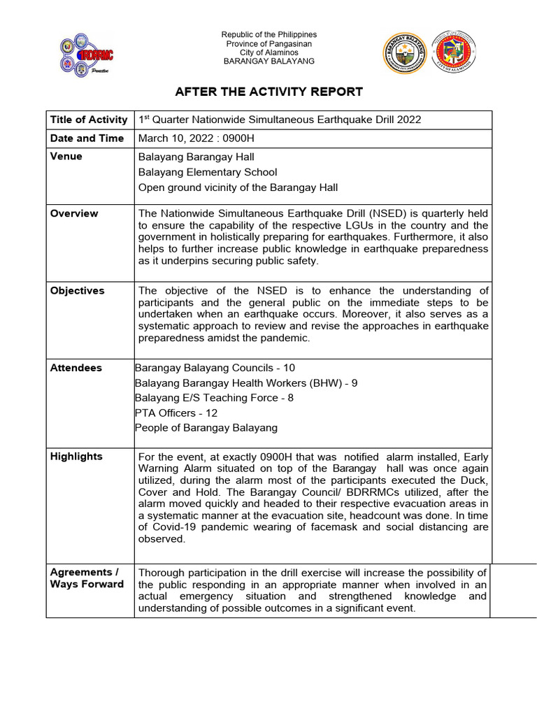 1ST Quarter Nsed 2022 | PDF | Emergency Management