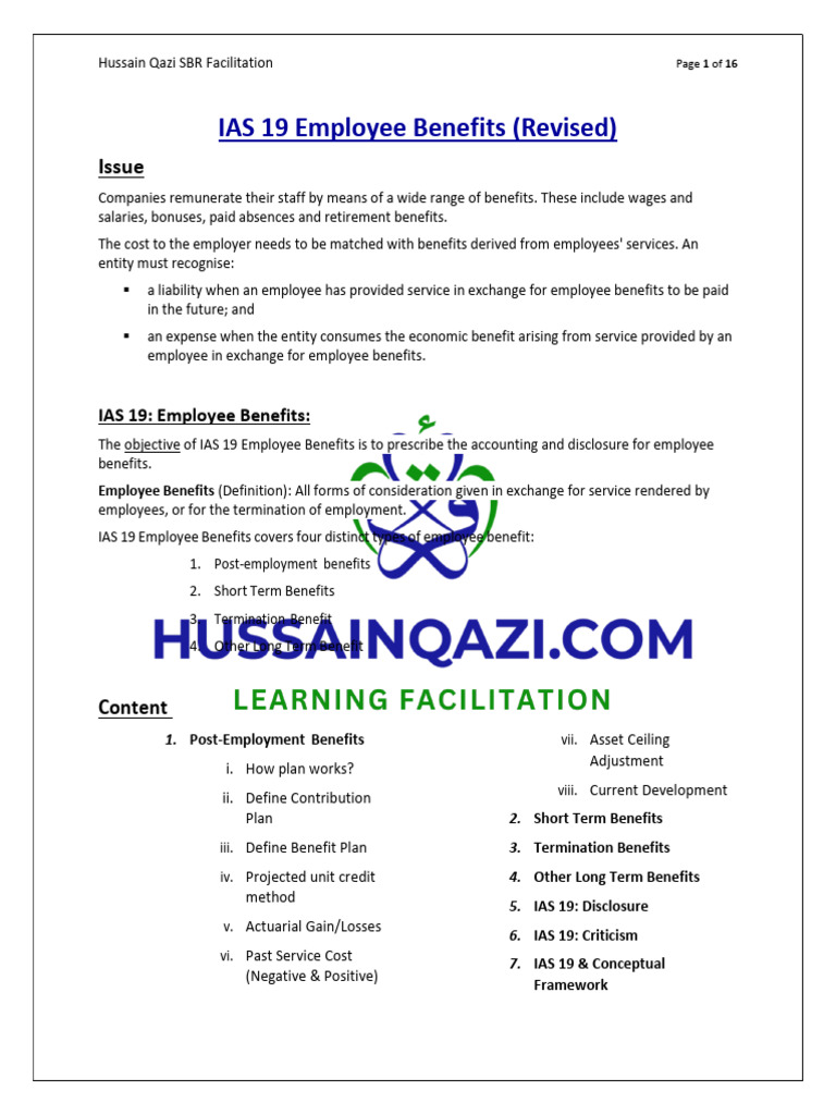 1. IAS 19 Notes | PDF | Defined Benefit Pension Plan | Pension