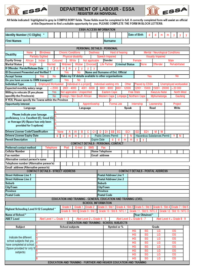 jobseekerform | PDF | Academic Degree | Bachelor's Degree