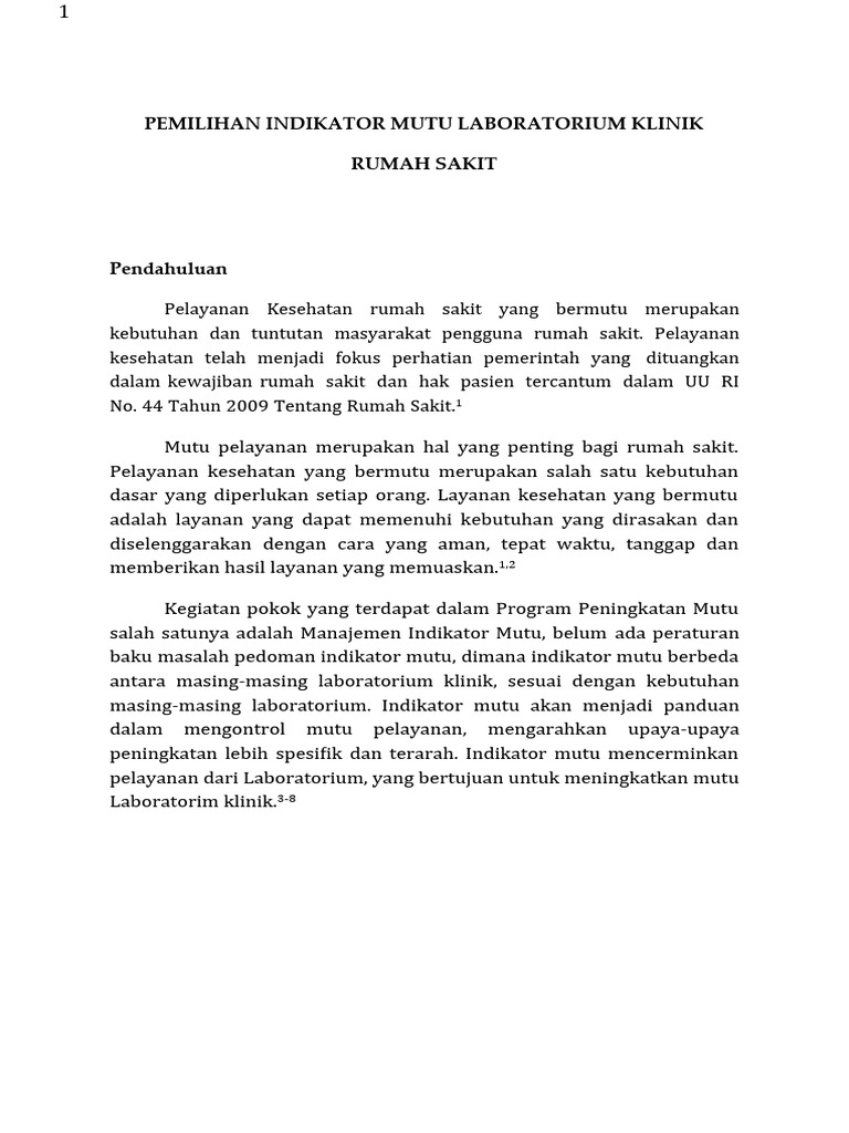 Materi 12, PEMILIHAN INDIKATOR MUTU LABORATORIUM KLINIK RUMAH SAKIT TIPE KSO ALAT PEMERIKSAAN ...