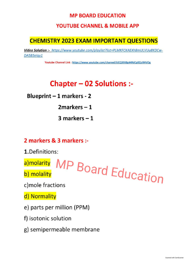 MPBE CHEMISTRY IMP QUE | PDF