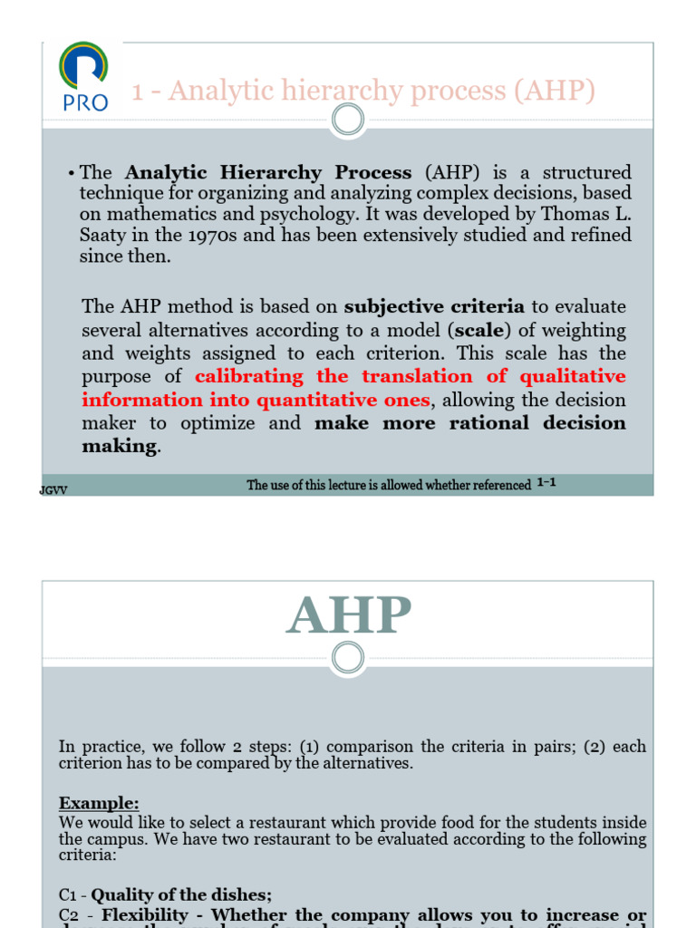 Class 9 - AHP and Even Swaps | PDF | Decision Making | Mathematics