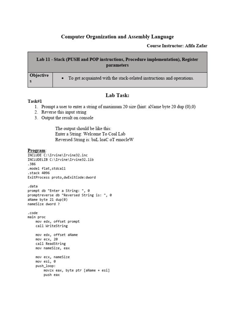 Reverse String Using Assembly Stack | PDF