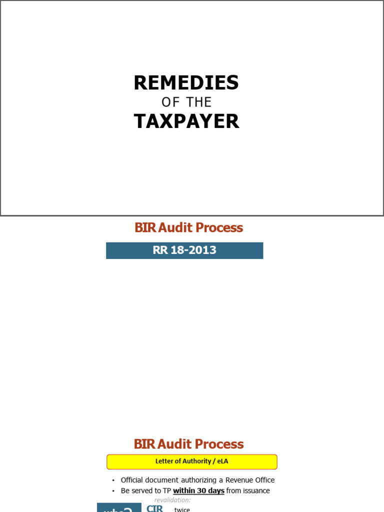 Taxpayer Remedies in BIR Audit Process | PDF | Taxes | Government Finances