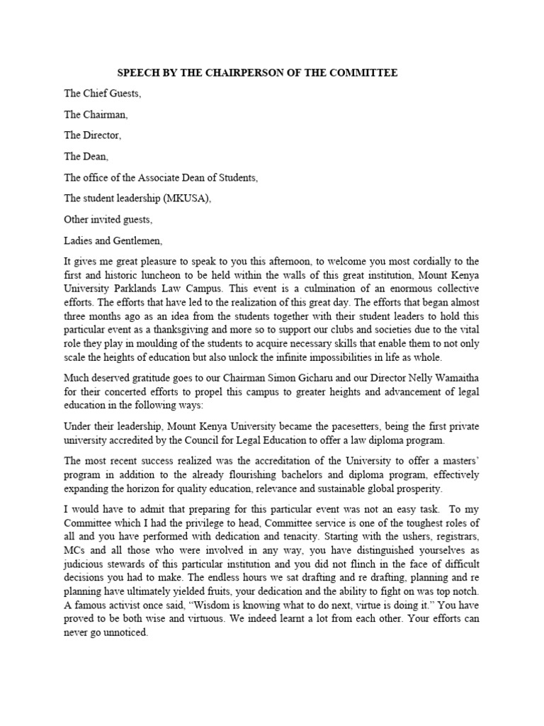 Speech by The Chairperson of The Committee | PDF