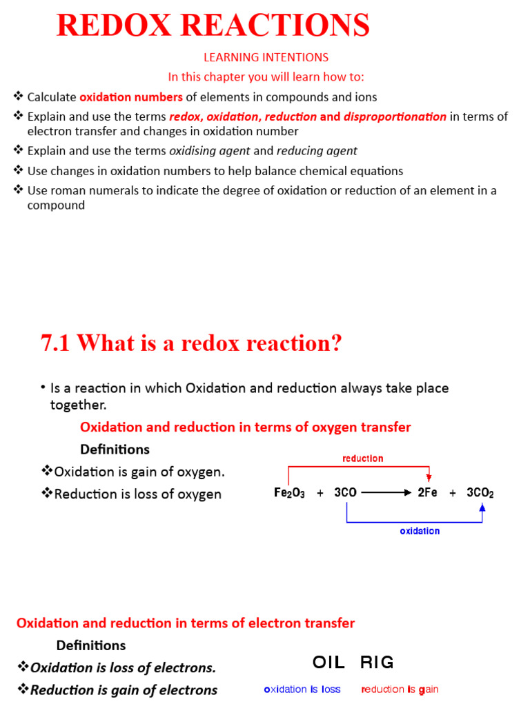 Redox Reactions | PDF | Redox | Electrochemistry