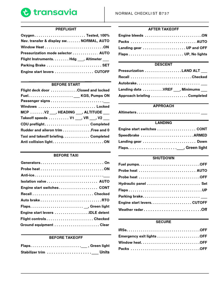 Normal Checklist B737 | PDF | Snow | Aviation