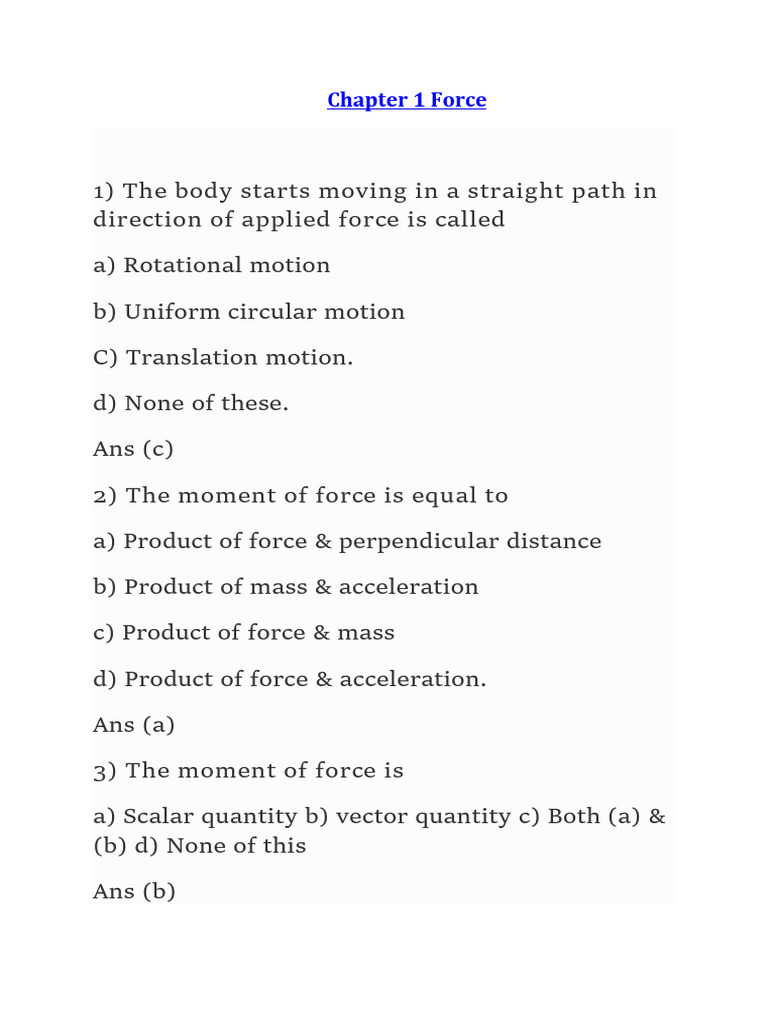 Chapter 1,2,3 MCQ Phy 10icse | Download Free PDF | Force | Lever
