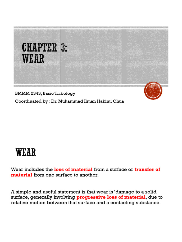 CHAPTER 3 - Wear | PDF | Wear | Applied And Interdisciplinary Physics